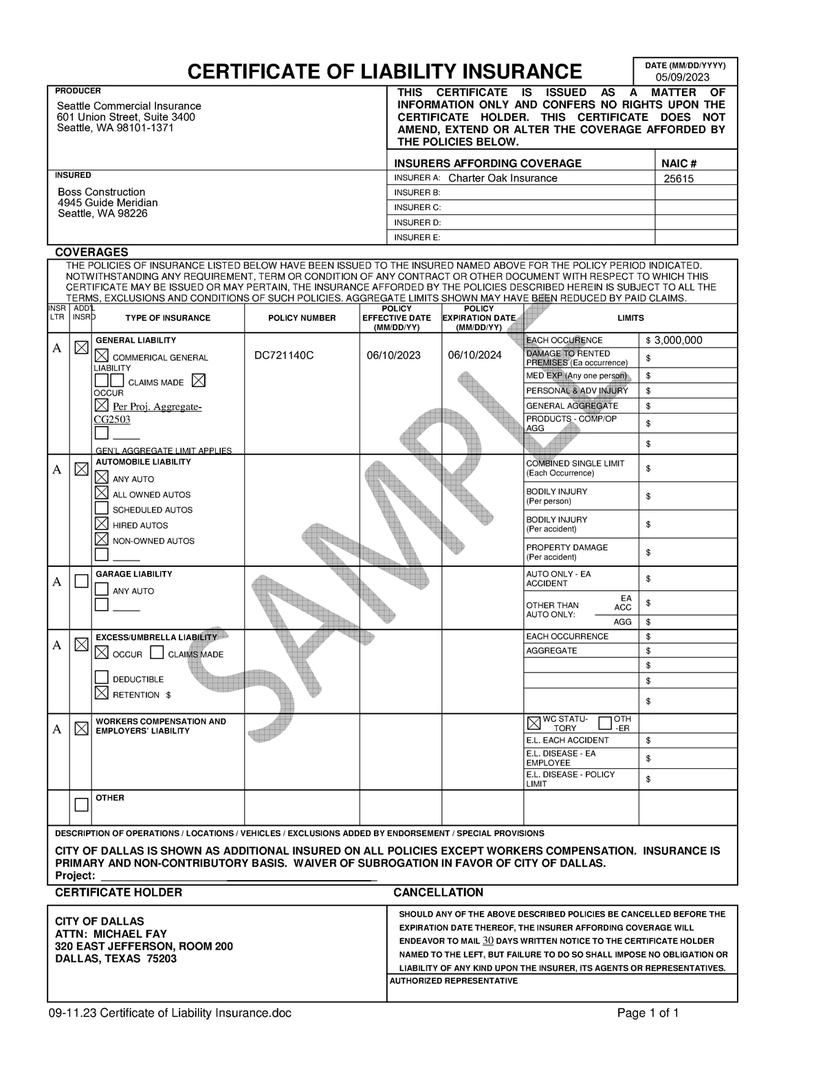 ACORD 25® Certificate of Liability Insurance