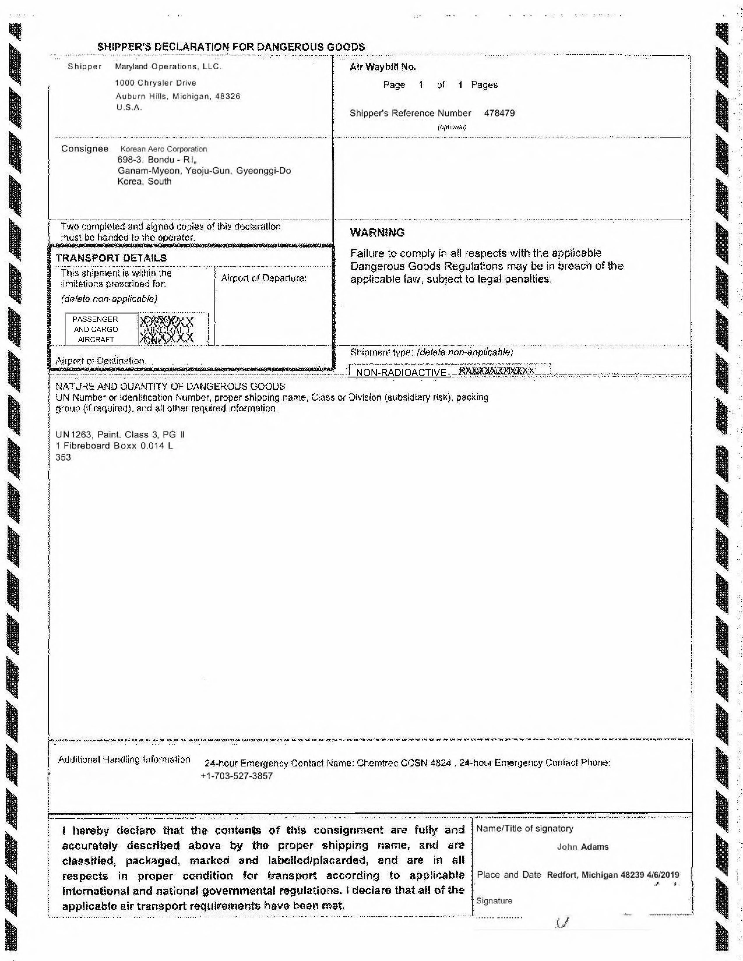 Dangerous Goods Declaration OCR and automation